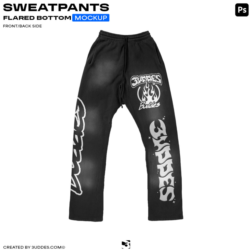 Washed Sweatpants (Flared Bottom) Mockup - 3uddes